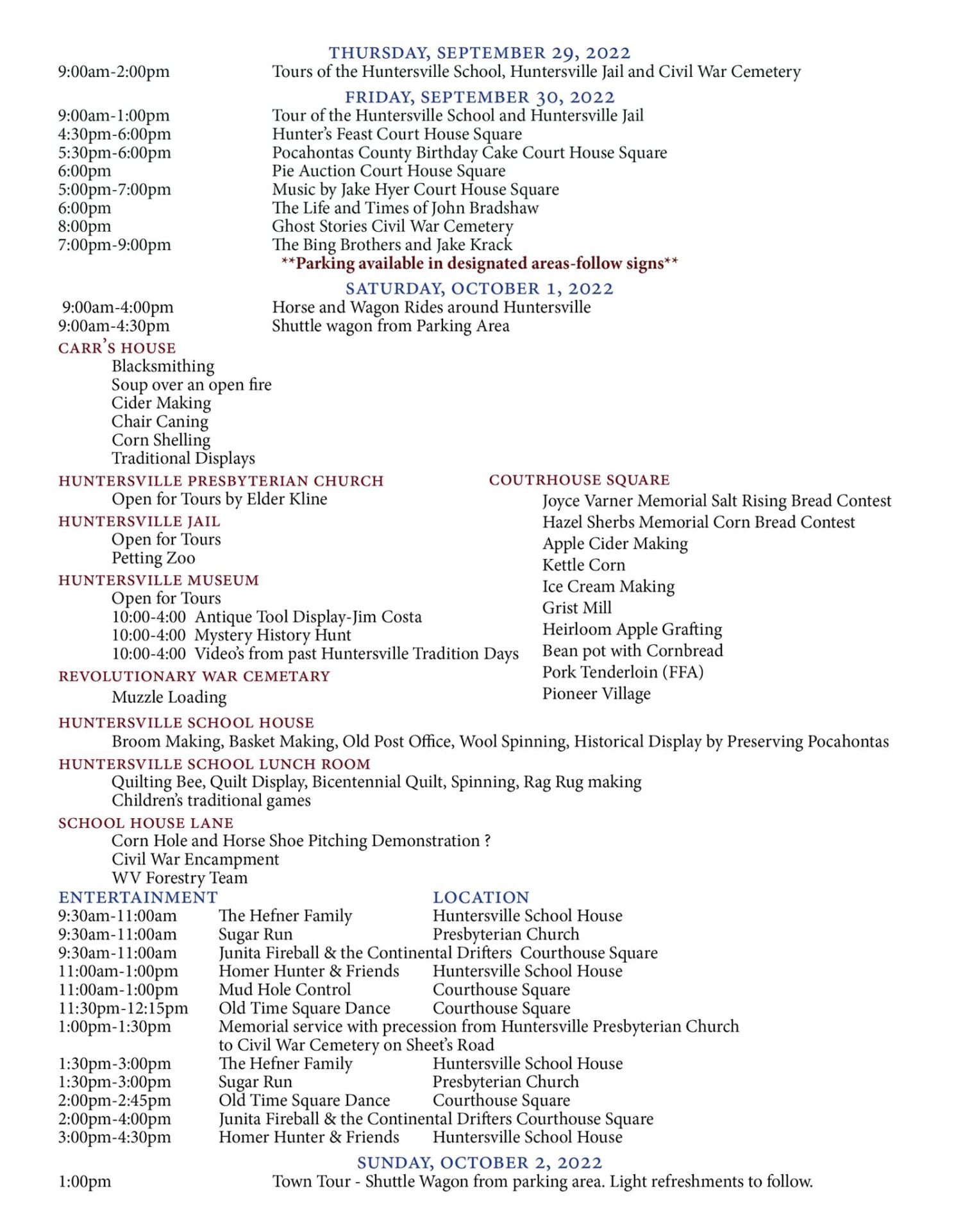 Pocahontas County Bicentennial: Huntersville Traditions Day Birthday ...